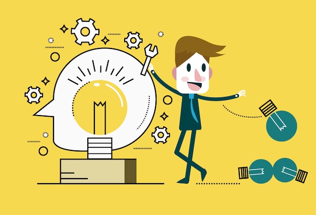 Premium Vector | Businessman Change light bulb Premium Vector | Businessman Change light bulb