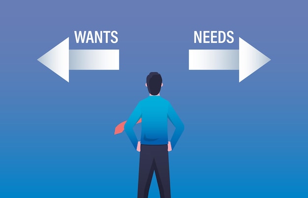 Premium Vector | Businessman dilemma choice between wants and needs ... Premium Vector | Businessman dilemma choice between wants and needs ...