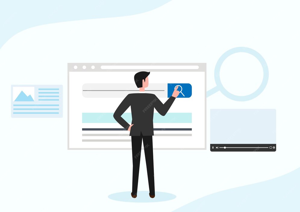 Premium Vector | Businessman enters search bar with rounded corners internet browser engine with ...