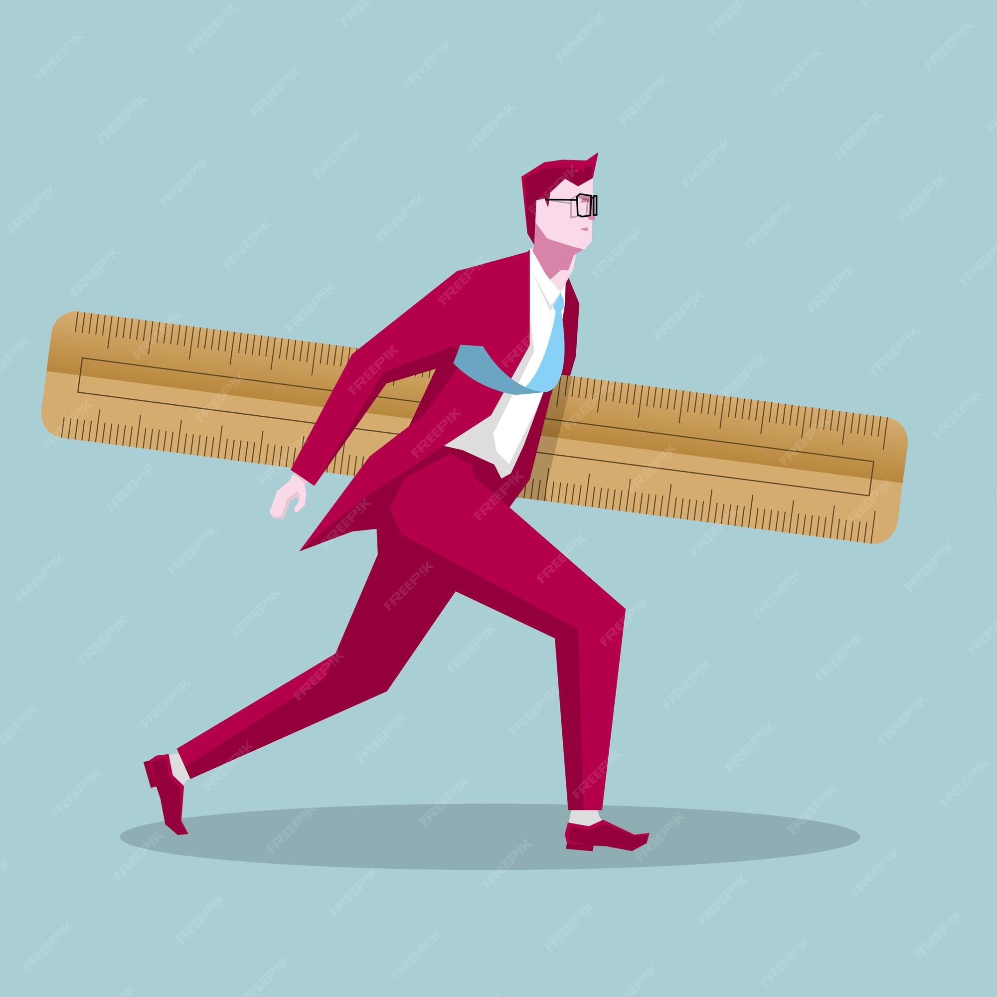 Premium Vector | Businessman holding a ruler. isolated on blue background. Premium Vector | Businessman holding a ruler. isolated on blue background.