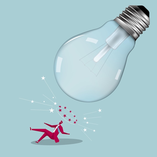 Premium Vector | Businessman and light bulb. isolated on blue background. Premium Vector | Businessman and light bulb. isolated on blue background.