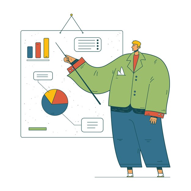 Premium Vector | Businessman presenting data analytics Premium Vector | Businessman presenting data analytics