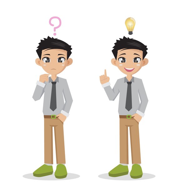 Premium Vector | Businessman thinking of doubt and get idea in think. Premium Vector | Businessman thinking of doubt and get idea in think.