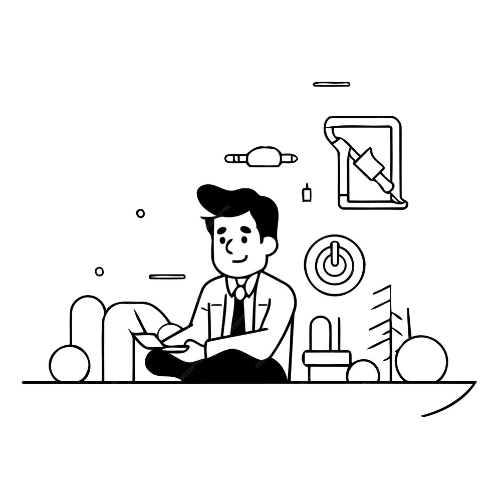 Premium Vector Businessman Working On Laptop In Office Flat Style