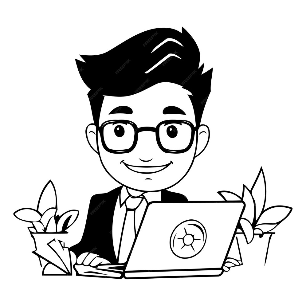 Businessman Working On Laptop At Office Flat Style Vector Illustration