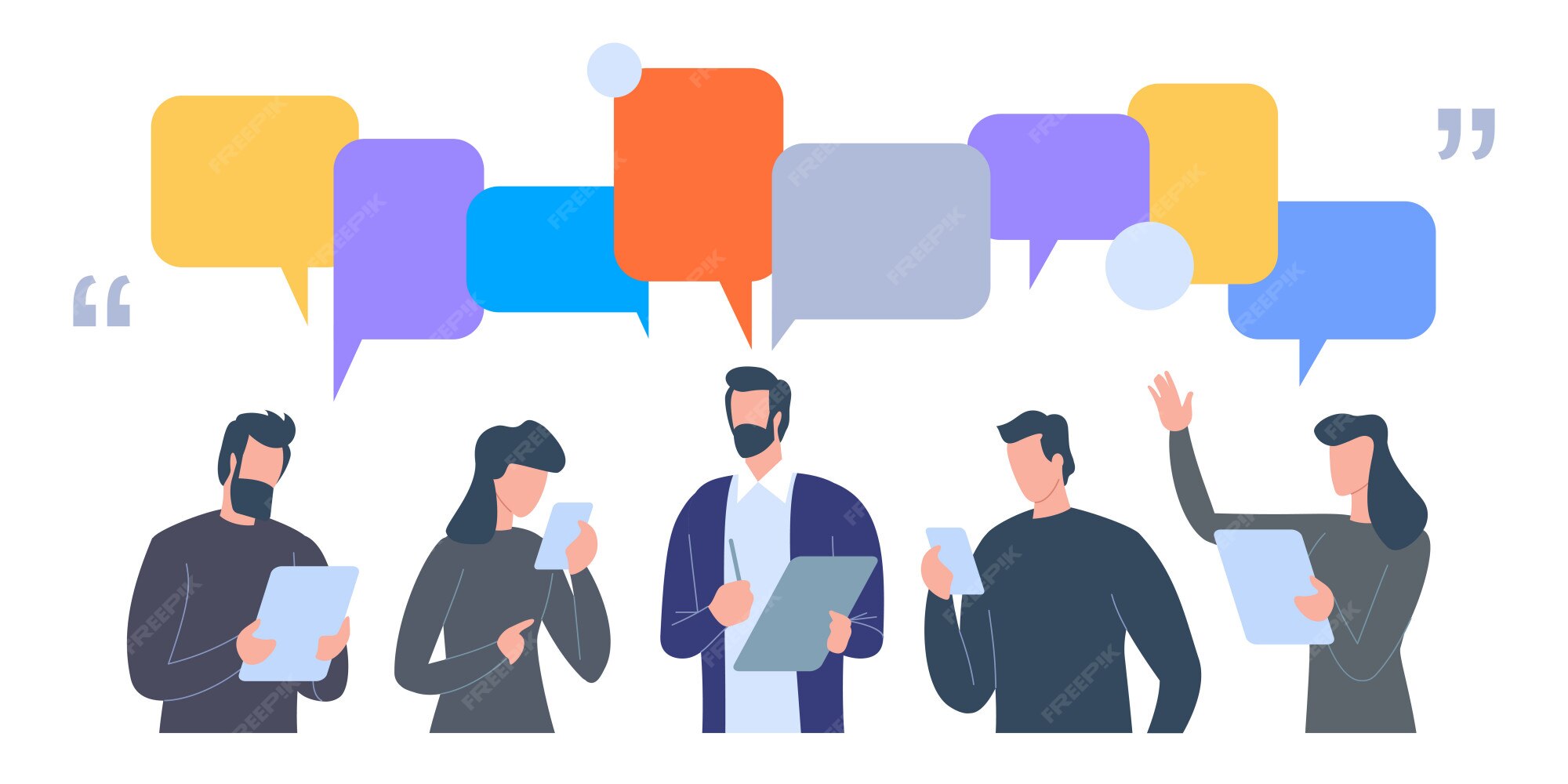 Premium Vector | Businessmen discuss social network Premium Vector | Businessmen discuss social network