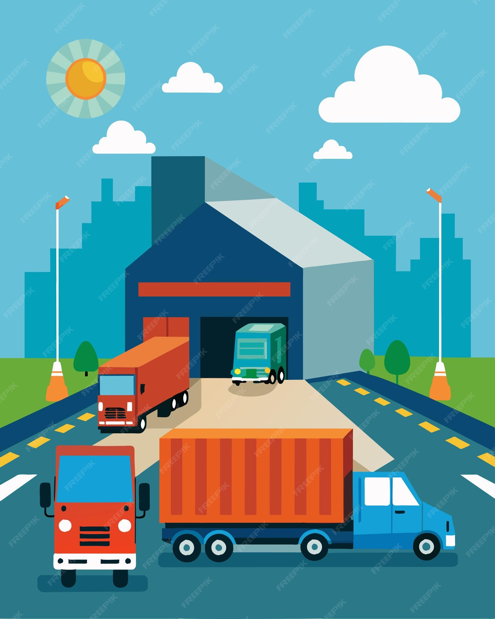 A Bustling Loading Dock With Trucks Coming And Going Delivering And