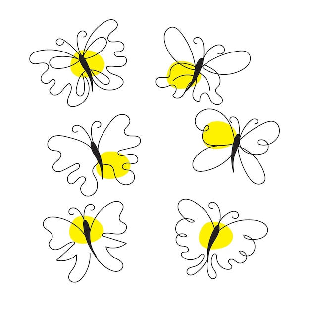 Premium Vector | Butterfly outline with drawn details collection Premium Vector | Butterfly outline with drawn details collection