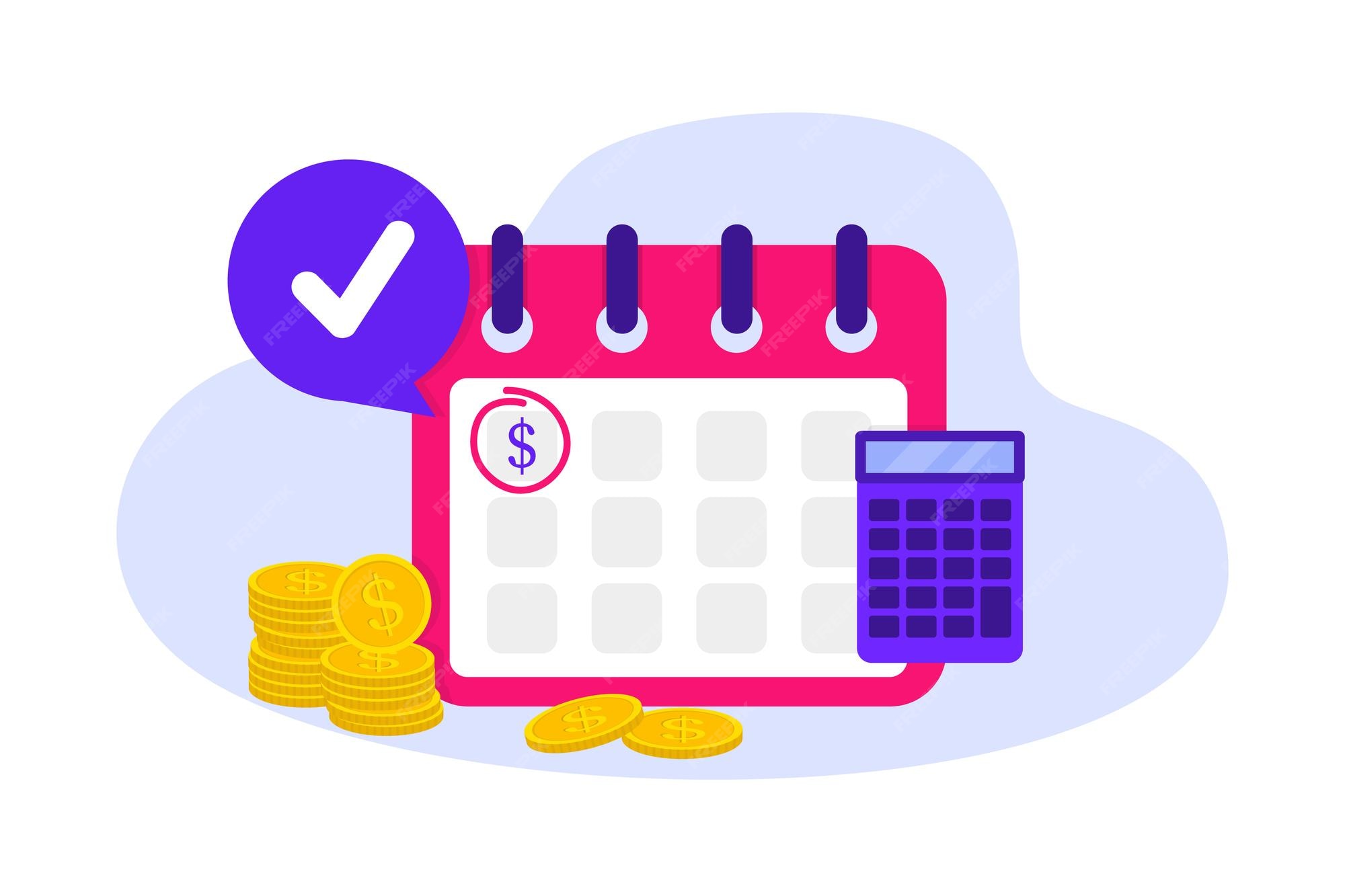 Premium Vector | Calendar and calculator with gold coins around Payment ... Premium Vector | Calendar and calculator with gold coins around Payment ...