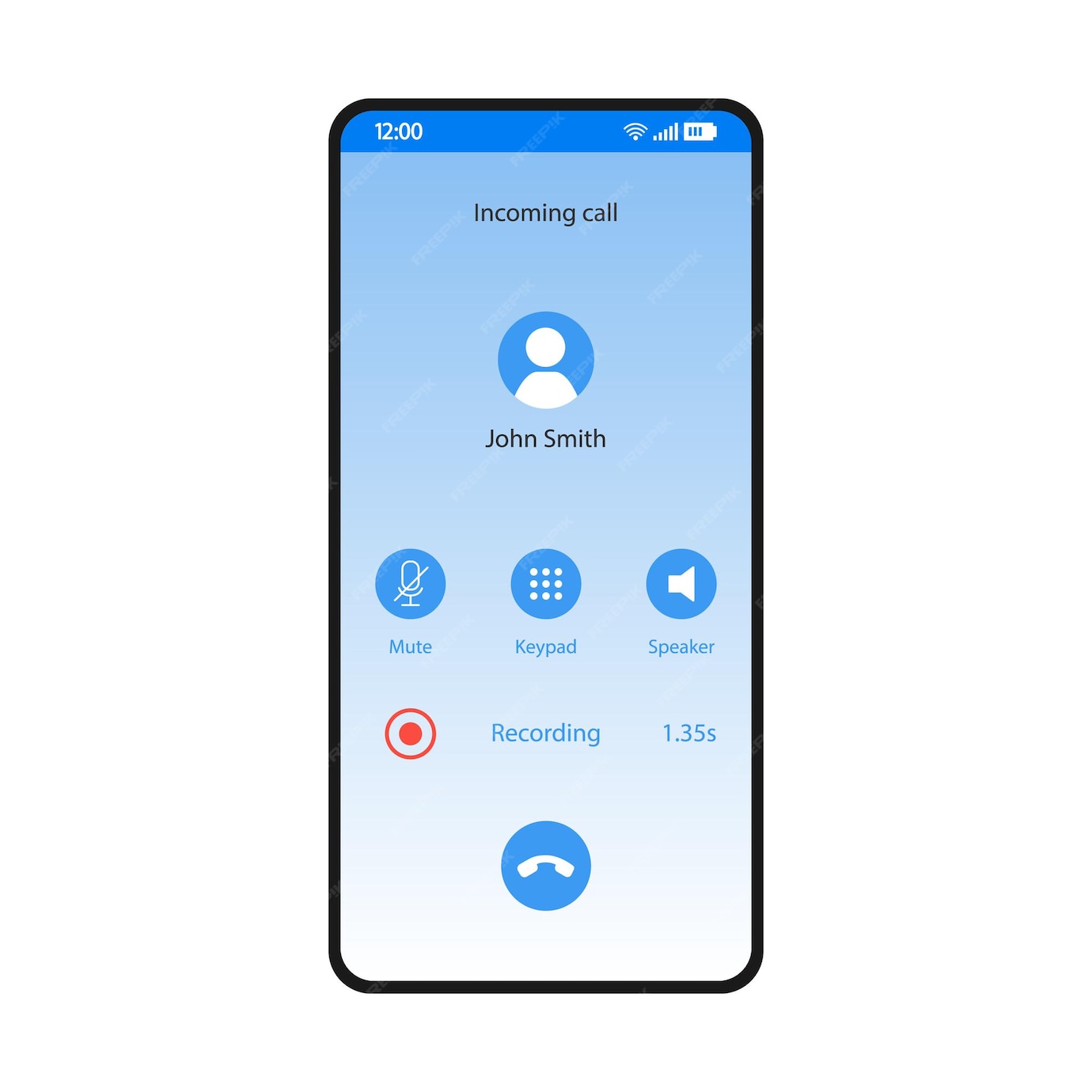 Premium Vector Call Recorder Smartphone Interface Vector Template Mobile App Page Blue Design
