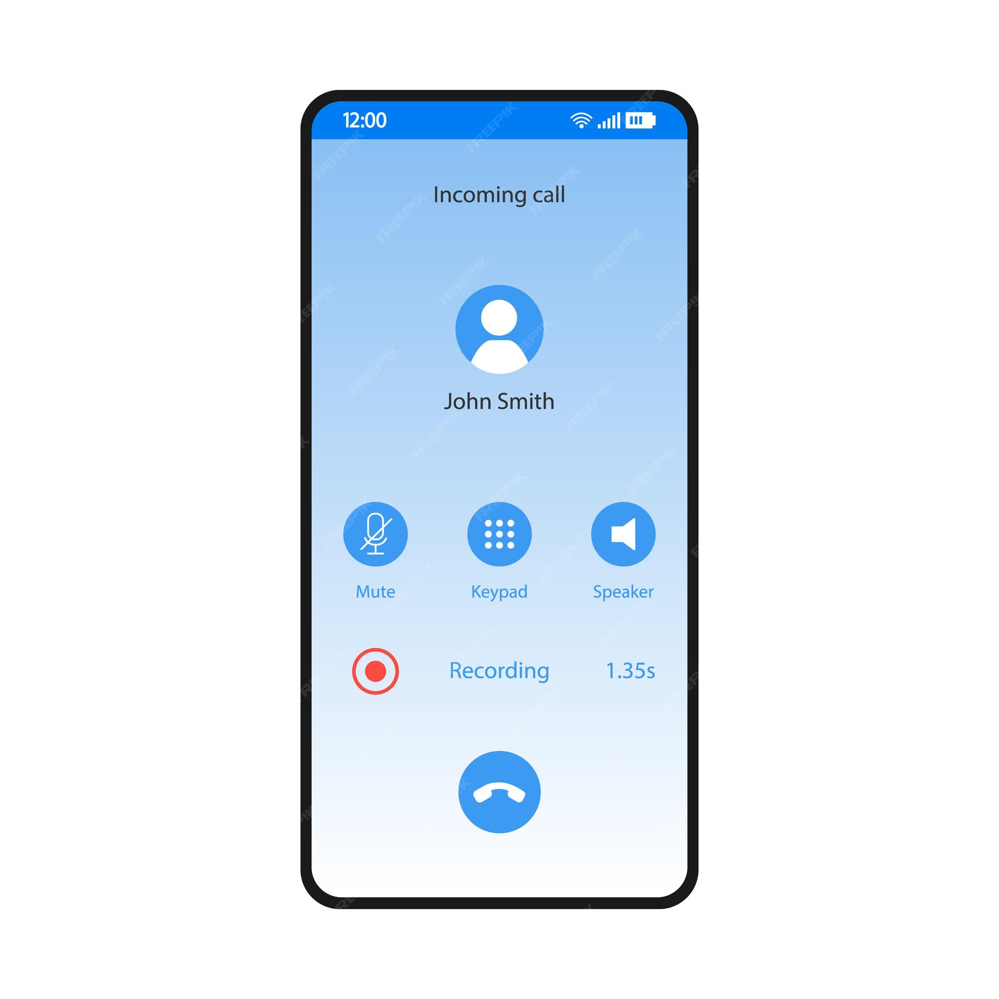 Premium Vector | Call recorder smartphone interface vector template. mobile app page blue design ...
