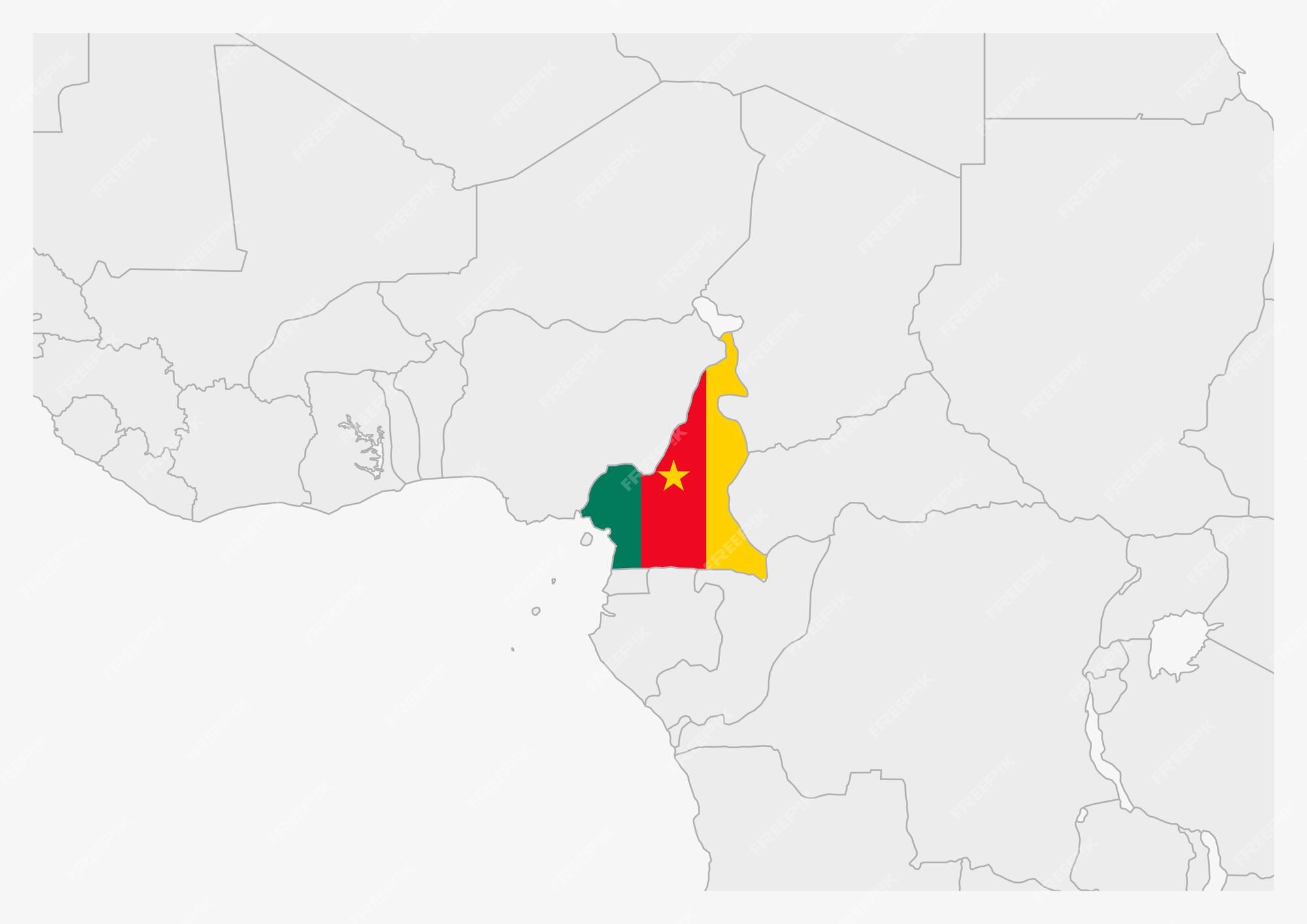Premium Vector Cameroon Map Highlighted In Cameroon Flag Colors Gray
