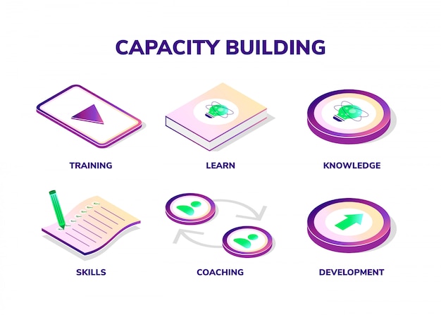 Premium Vector | Capacity building concept. isometric icons. Premium Vector | Capacity building concept. isometric icons.