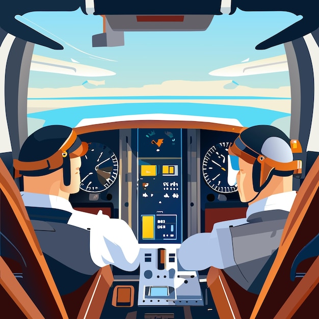 Premium Vector | In the captain's seat two pilots in the airplane cockpit Premium Vector | In the captain's seat two pilots in the airplane cockpit
