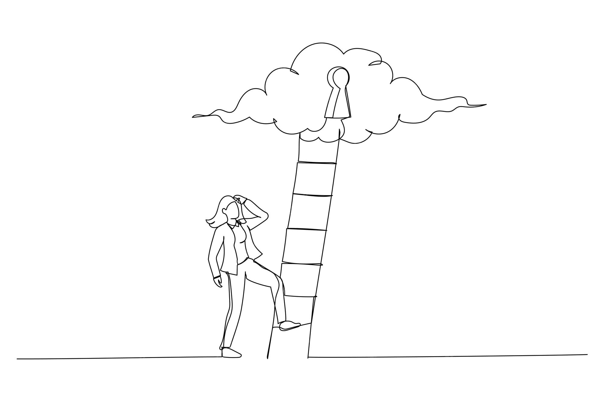 Premium Vector | Cartoon of businesswoman climbing up ladder through ... Premium Vector | Cartoon of businesswoman climbing up ladder through ...