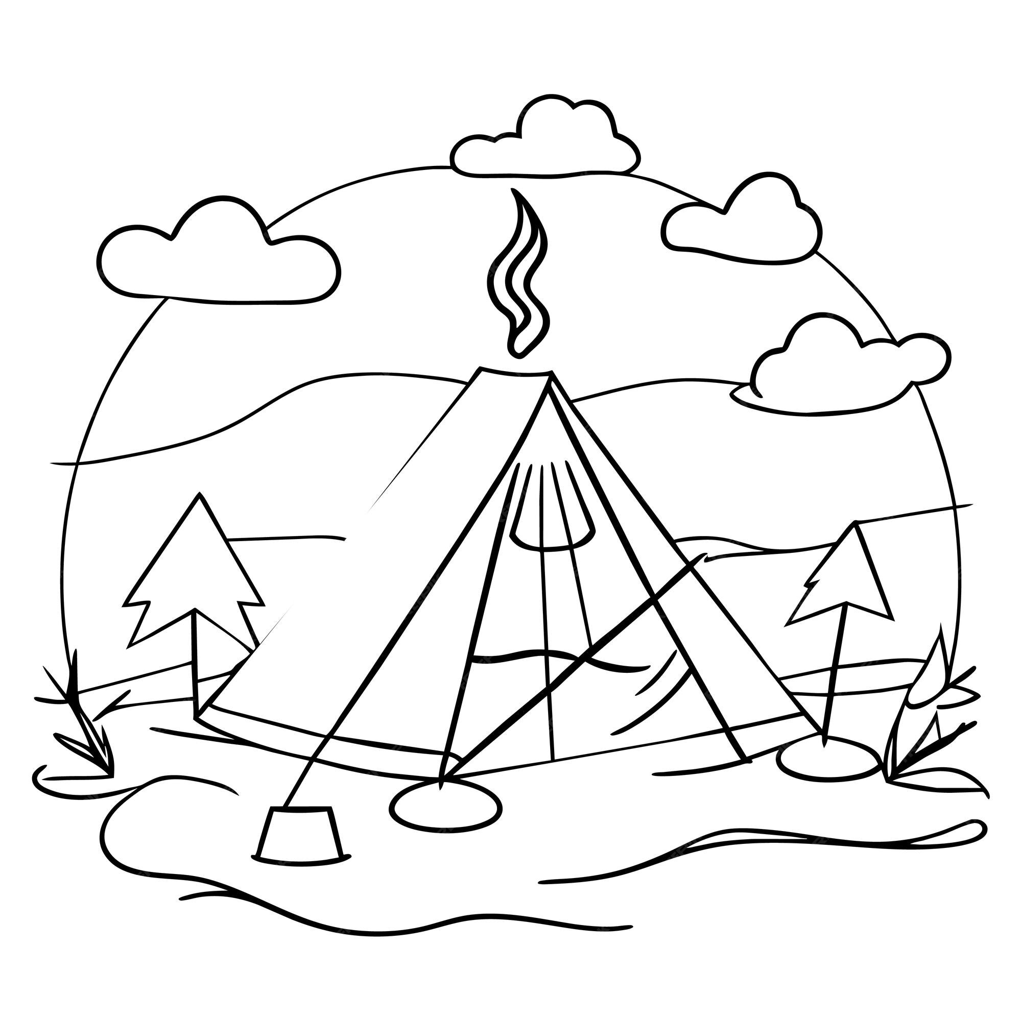 Cartoon Camping Tent With Campfire In Vector Illustration Isolated Object Vector Premium Ai