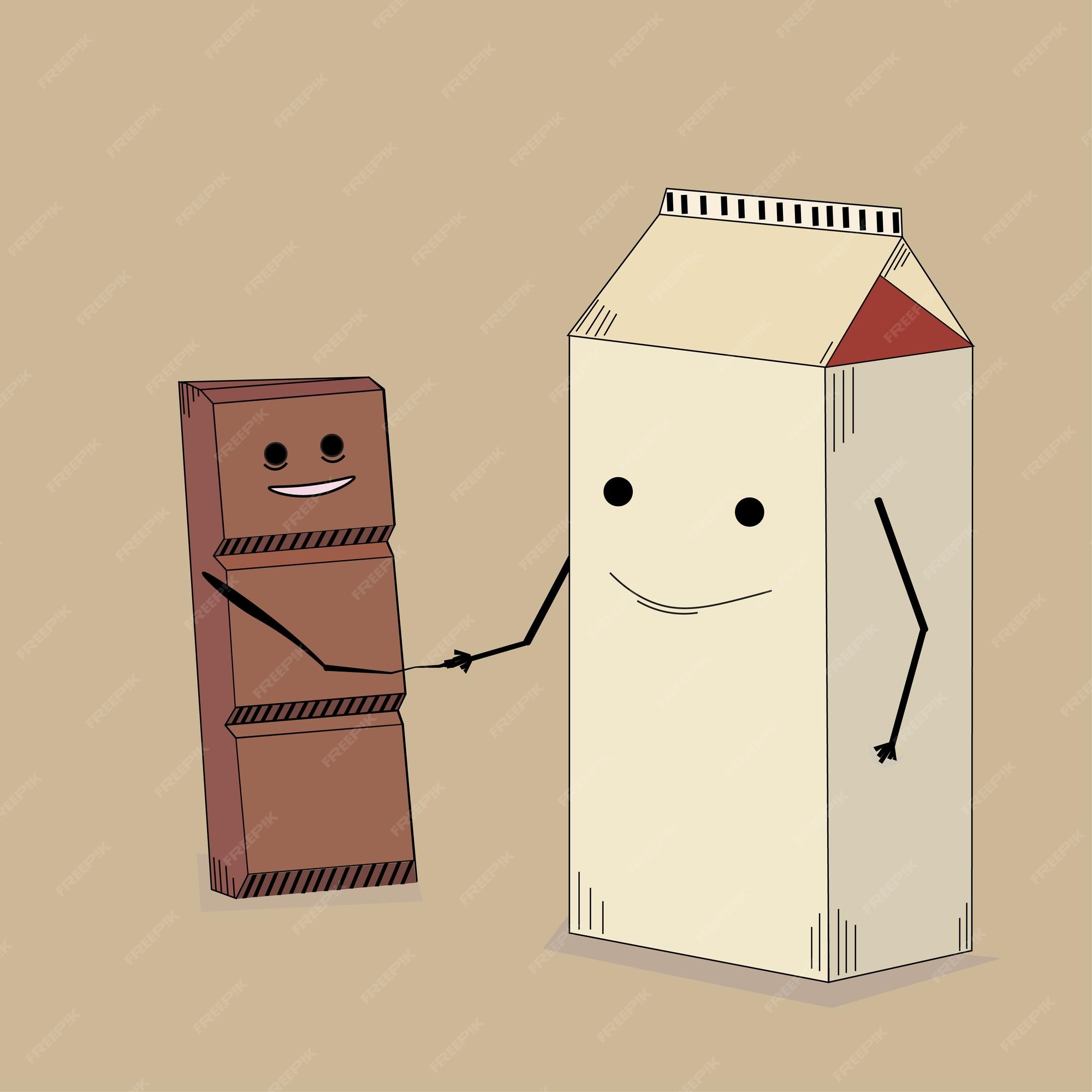 Premium Vector A Cartoon Of A Carton Of Milk With A Smiling Face And A Smiling Face Holding Hands