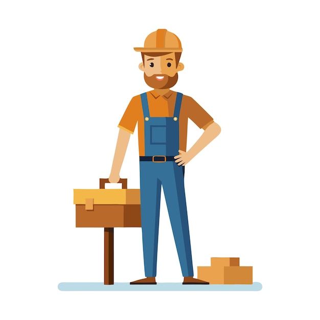 Premium Vector | Cartoon Construction Worker with Toolbox and Hard Hat Premium Vector | Cartoon Construction Worker with Toolbox and Hard Hat