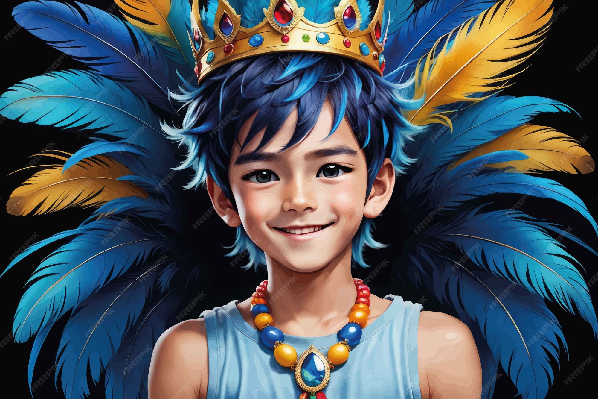 Premium Vector | Cartoon cute little boy in a blue costume with a crown ... Premium Vector | Cartoon cute little boy in a blue costume with a crown ...