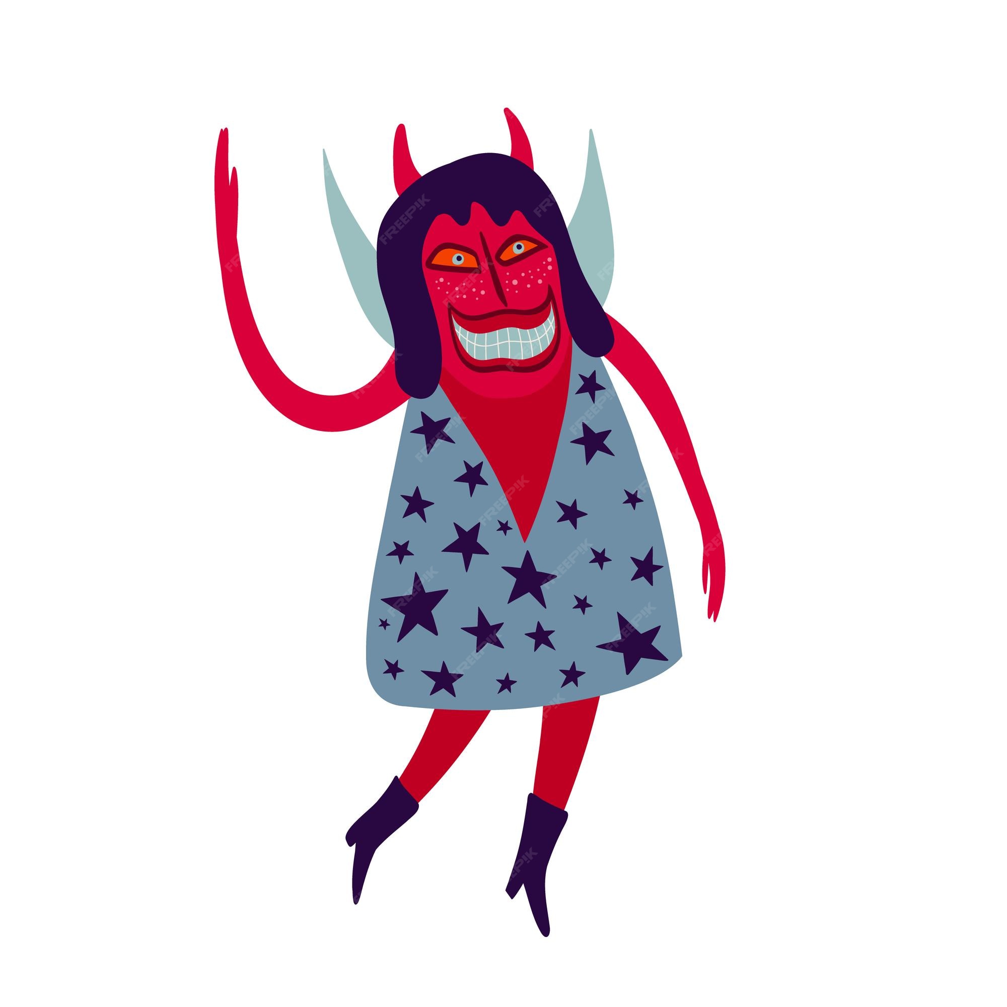 Premium Vector A Cartoon Drawing Of A Devil With A Big Red Head And Horns