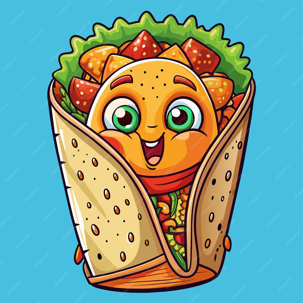 Premium Vector A Cartoon Drawing Of A Taco With A Face On It
