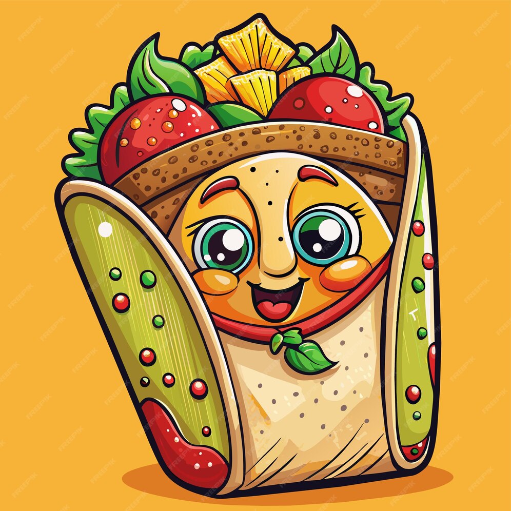 Premium Vector A Cartoon Drawing Of A Taco With A Face On It