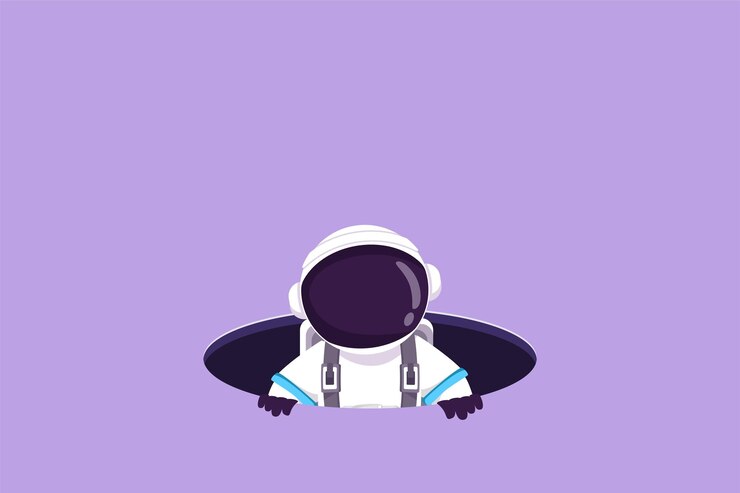 만화 플랫 스타일 드로잉 젊은 우주 비행사가 달 표면의 구멍에서 나옵니다 탐사 기회를 활용하지 못하는 우주 비행사 심우주 개념 그래픽 디자인 벡터 그림 프리미엄 벡터