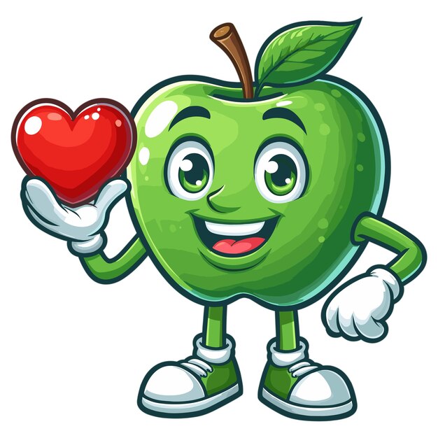 Premium Vector | Cartoon green apple character holding up a red heart ... Premium Vector | Cartoon green apple character holding up a red heart ...