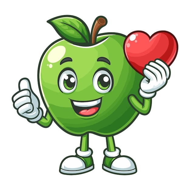 Premium Vector | Cartoon green Apple character holding up a red heart ... Premium Vector | Cartoon green Apple character holding up a red heart ...
