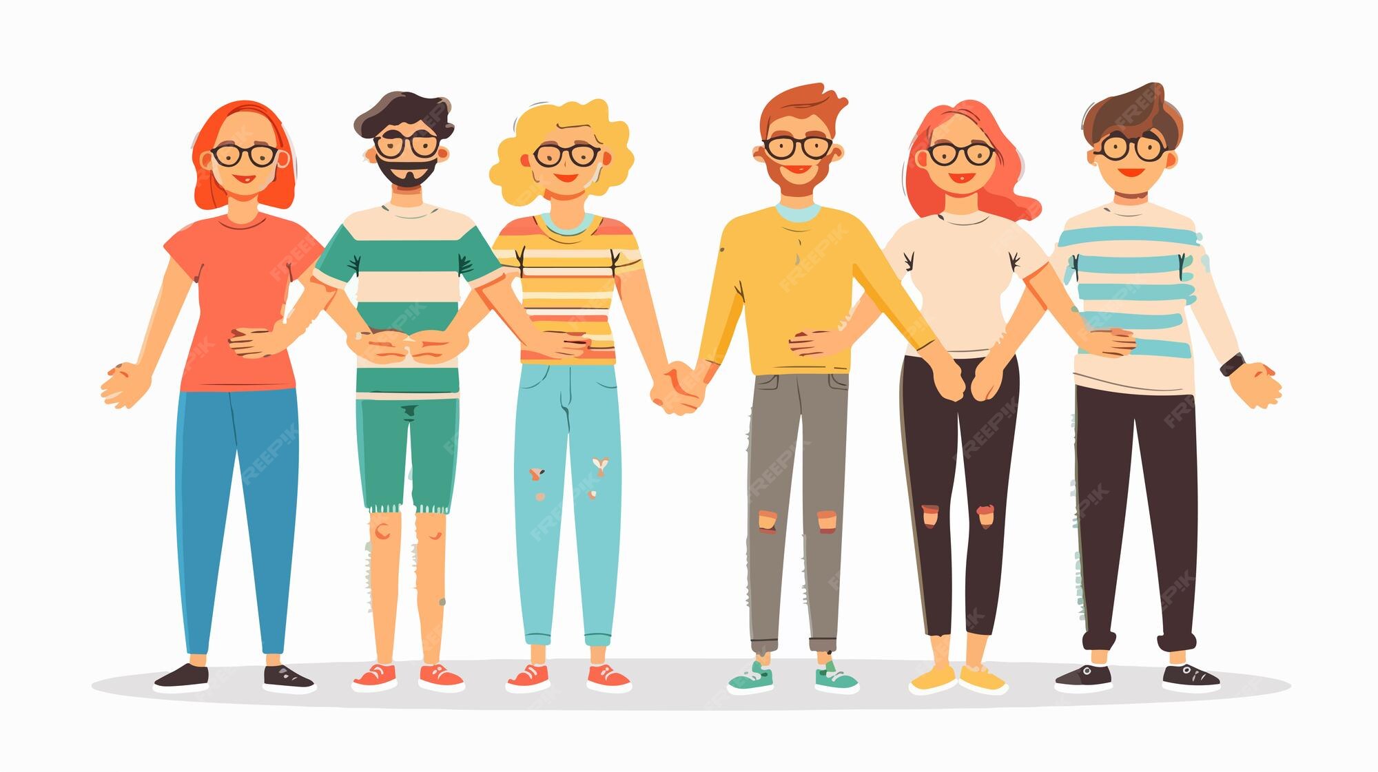 A Cartoon Of A Group Of People Holding Hands Premium Ai Generated Vector
