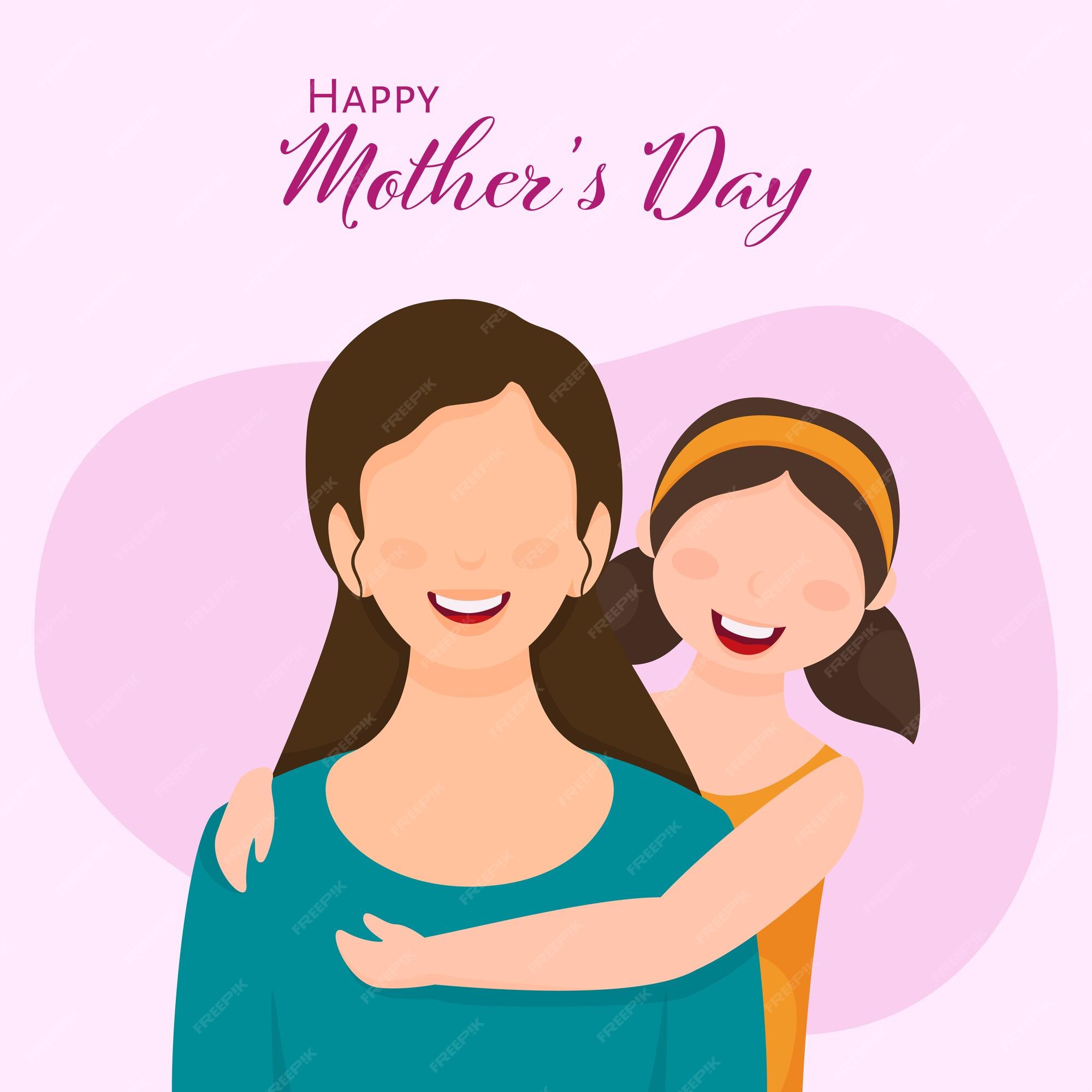 Premium Vector Cartoon Illustration Of Cheerful Girl Hugging To Her