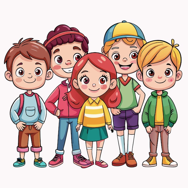 Cartoon illustration of four happy children | Premium AI-generated vector Cartoon illustration of four happy children | Premium AI-generated vector