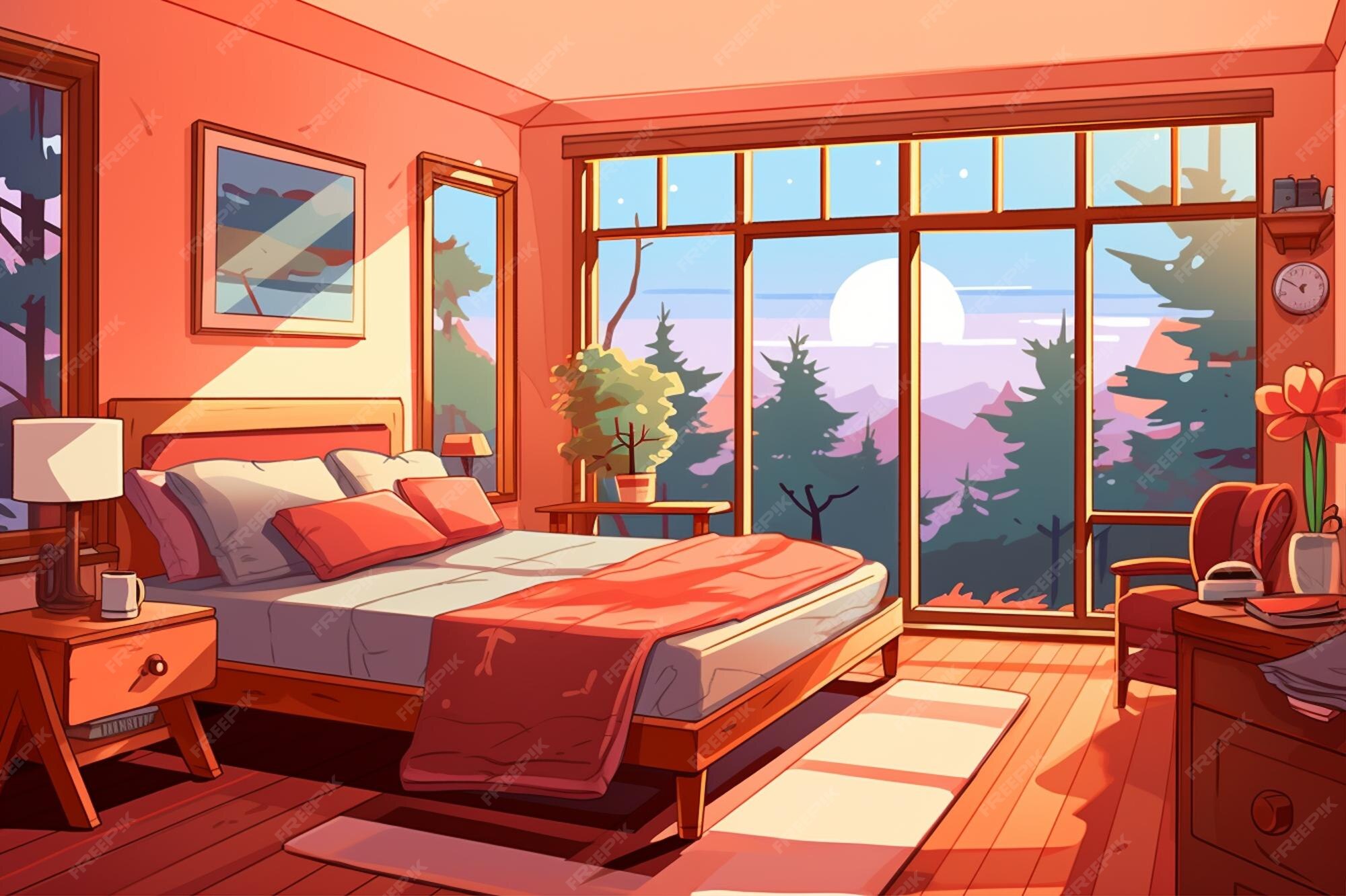 Cartoon Illustration Of Interior Bedroom Premium Ai Generated Vector