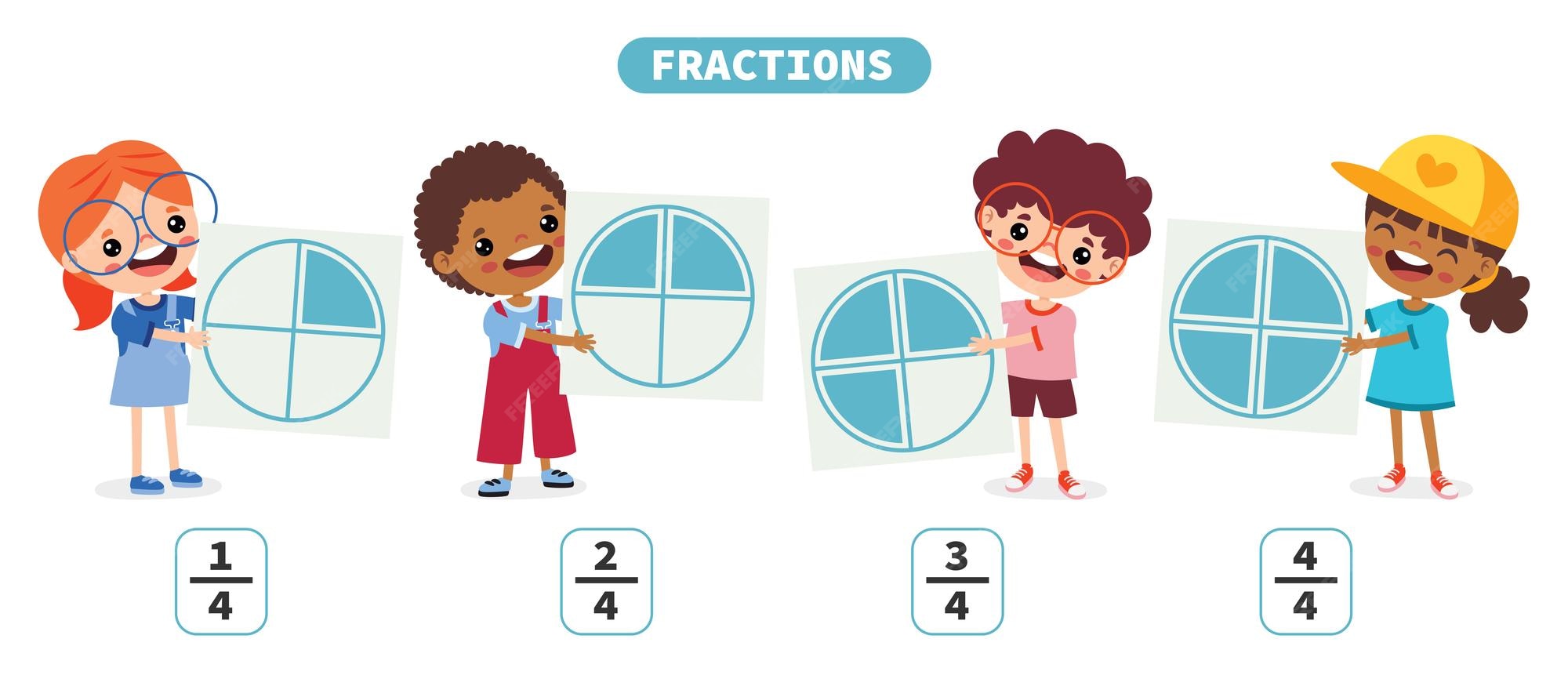Premium Vector | Cartoon kids learning fractions subject Premium Vector | Cartoon kids learning fractions subject