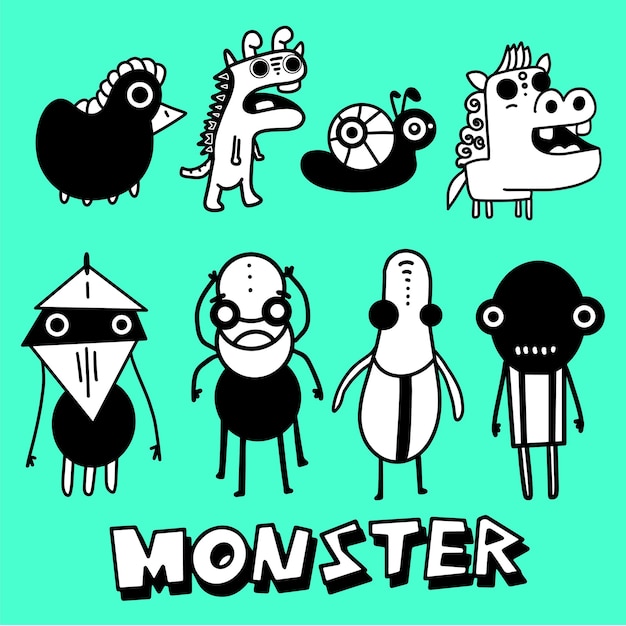 Premium Vector | Cartoon monster hand draw doodle Premium Vector | Cartoon monster hand draw doodle