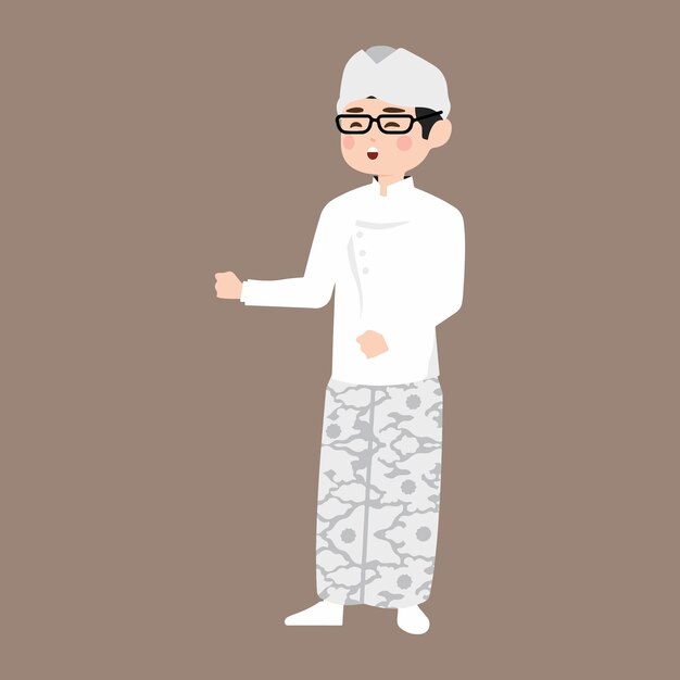 ジャワの伝統的な服を着た新郎の漫画 プレミアムベクター