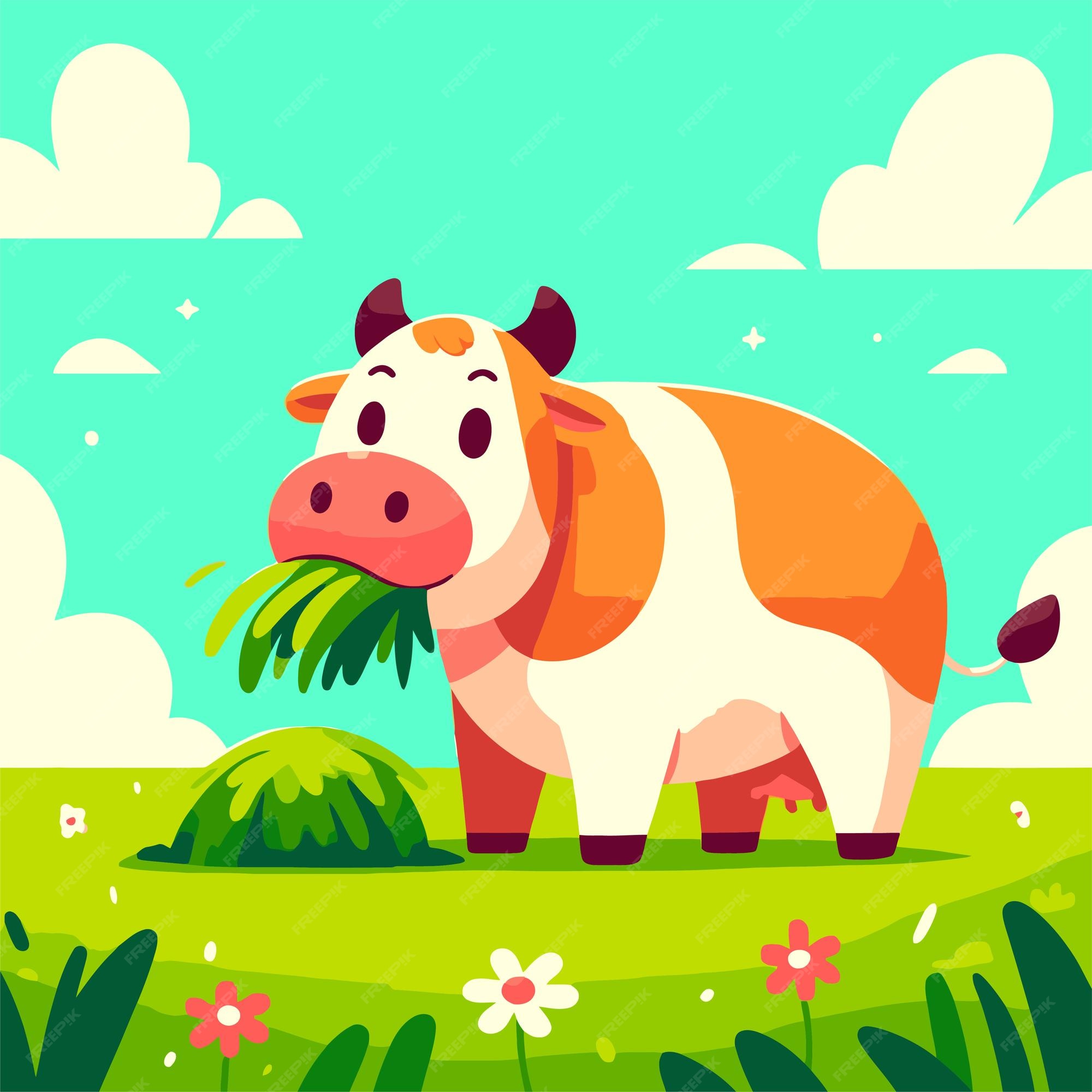 Premium Vector Cartoon Of A Plump Cow Eating Grass