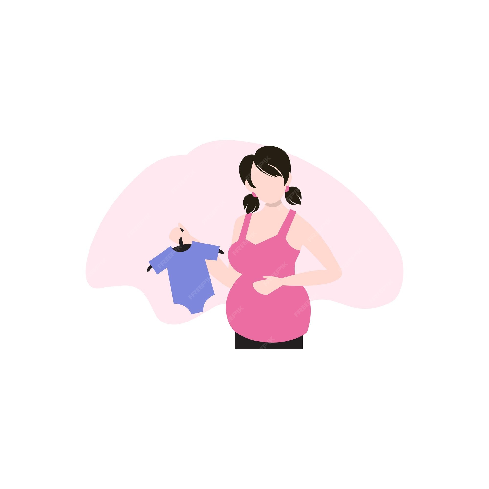 Premium Vector | A cartoon of a pregnant woman holding a baby and the ... Premium Vector | A cartoon of a pregnant woman holding a baby and the ...