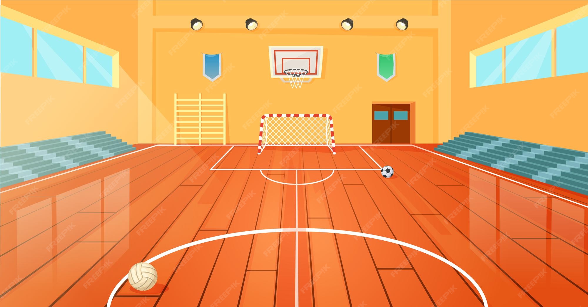 Premium Vector Cartoon School Basketball Gym Indoor Sports Court Empty University Gymnasium