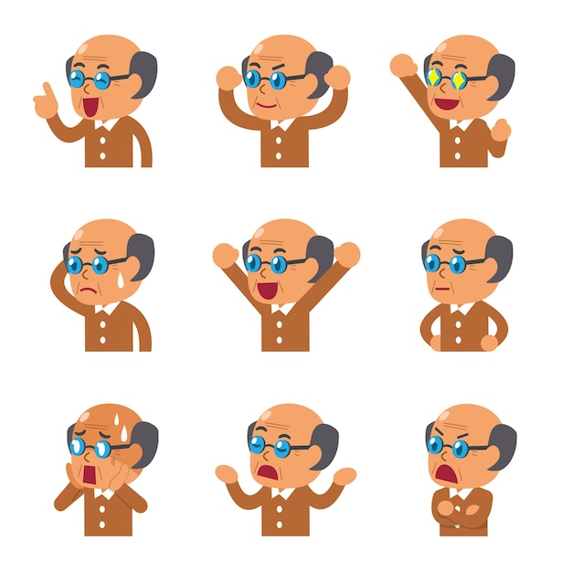 Premium Vector | Cartoon senior man faces showing different emotions Premium Vector | Cartoon senior man faces showing different emotions