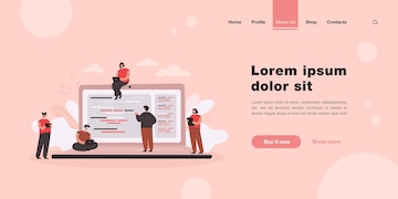 Premium Vector | Cartoon tiny young programmers and coders working with ...