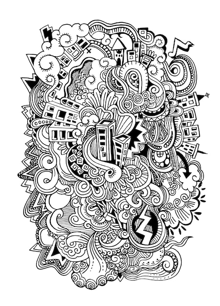 Premium Vector | Cartoon vector doodles hand drawn town Premium Vector | Cartoon vector doodles hand drawn town