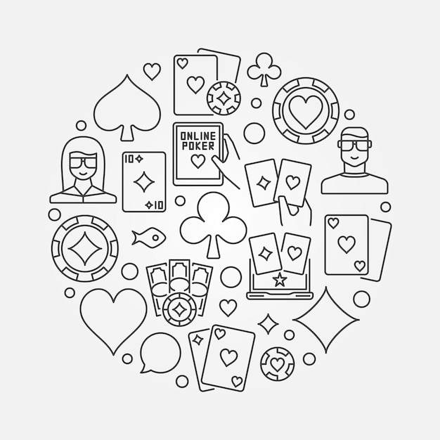 Premium Vector | Casino and poker vector round concept outline illustration Premium Vector | Casino and poker vector round concept outline illustration