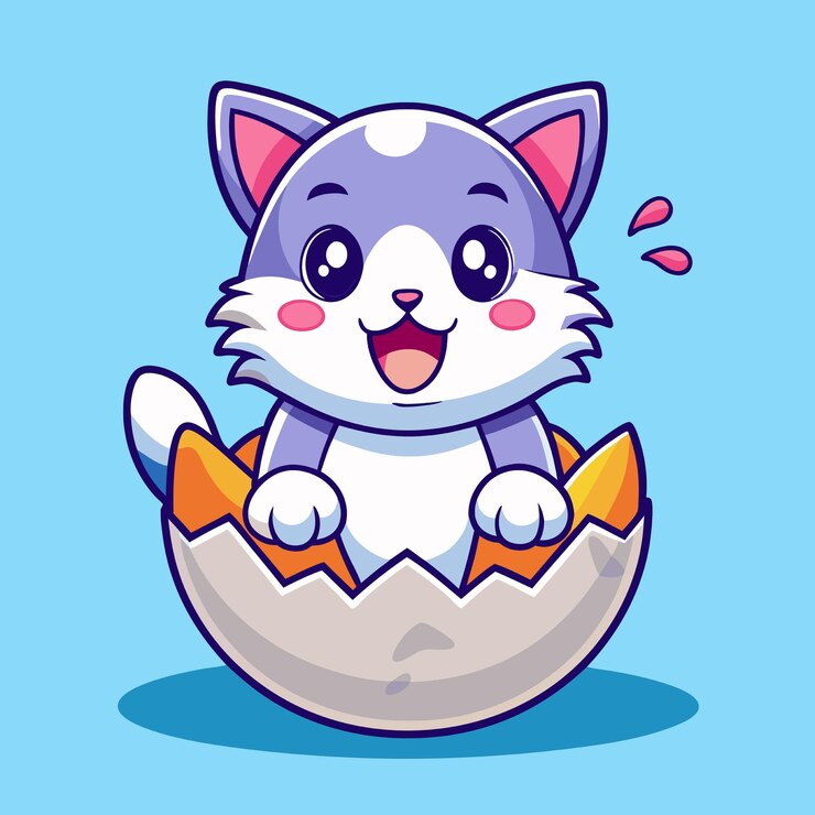 Cat In Egg Vector Icon Illustration Cute Cat Mascot Smiling In A Hatching Egg Flat Cartoon Style