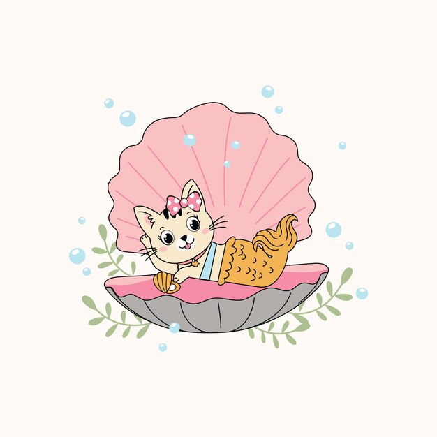 Premium Vector Cat Mermaid Cartoon Vector