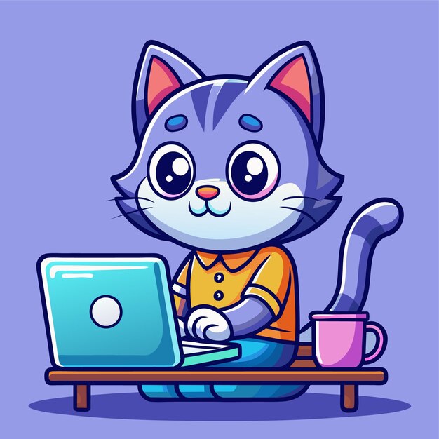 Premium Vector | Cat Working on Computer Cartoon Vector Icon Premium Vector | Cat Working on Computer Cartoon Vector Icon