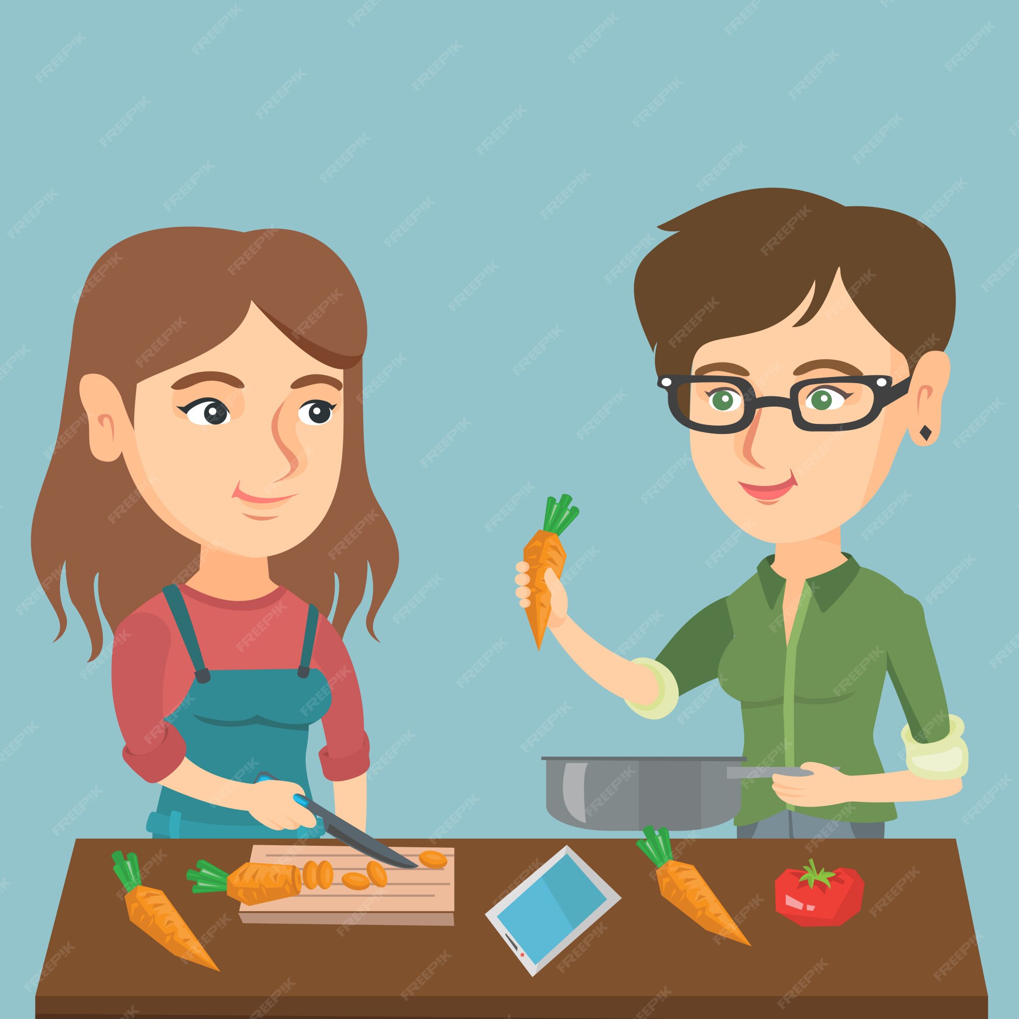 Premium Vector Caucasian Woman Cooking Healthy Vegetable Meal