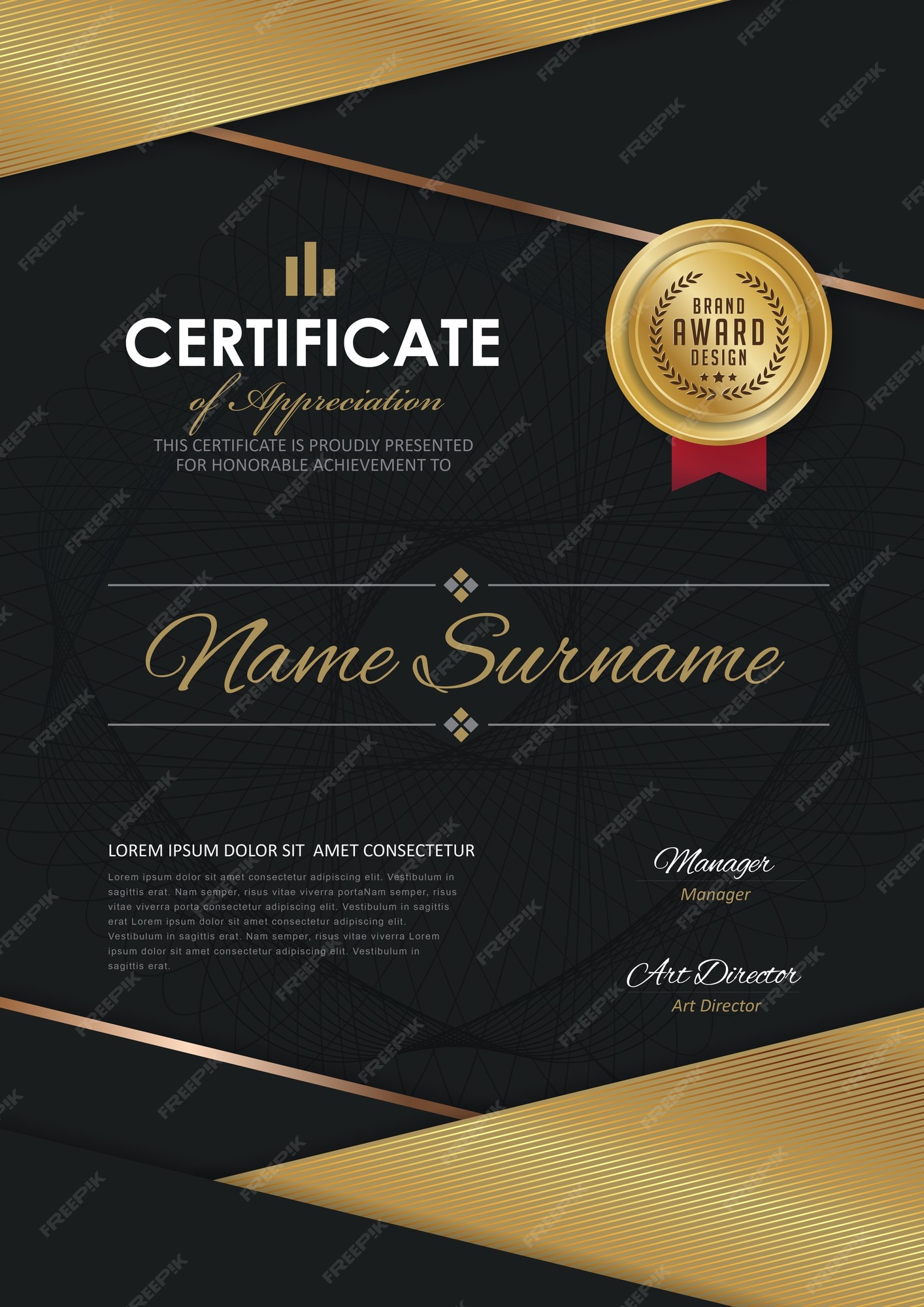 Premium Vector | Certificate template with luxury golden elegant pattern Premium Vector | Certificate template with luxury golden elegant pattern