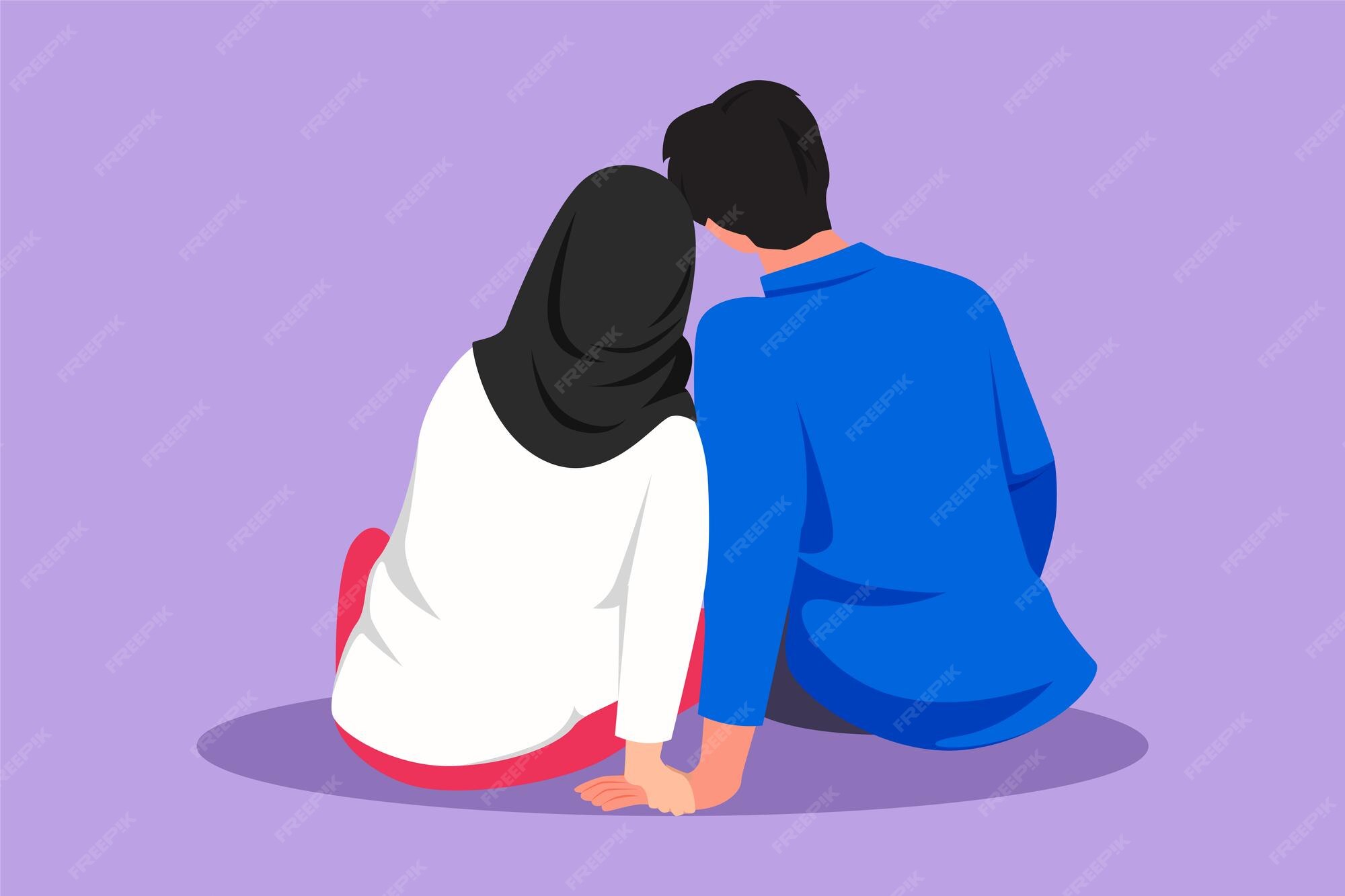 Premium Vector Character Flat Drawing Back View Of Cute Arab People