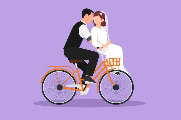 Premium Vector Character Flat Drawing Back View Of Romantic Married